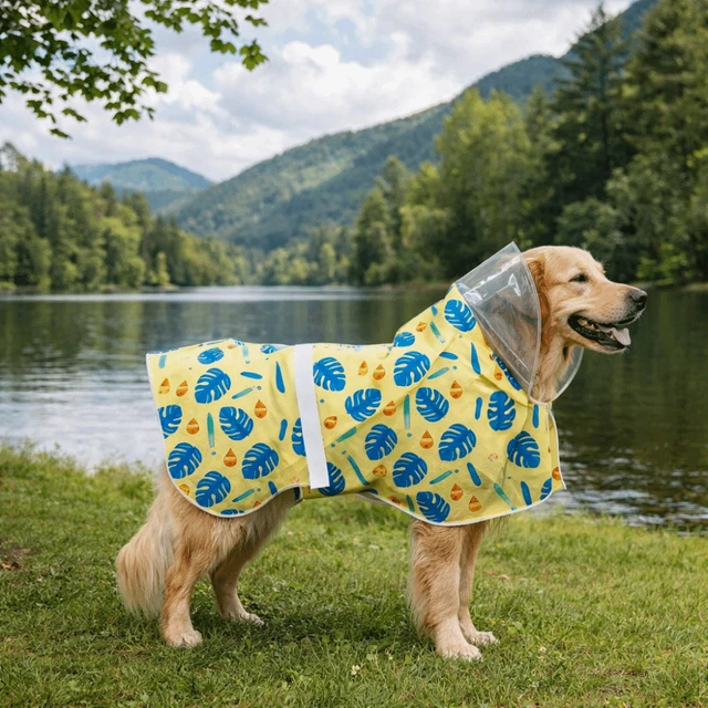 ADJUSTABLE DOG HOODED Raincoat Waterproof Dog Rain Cloak Dog Walking ...