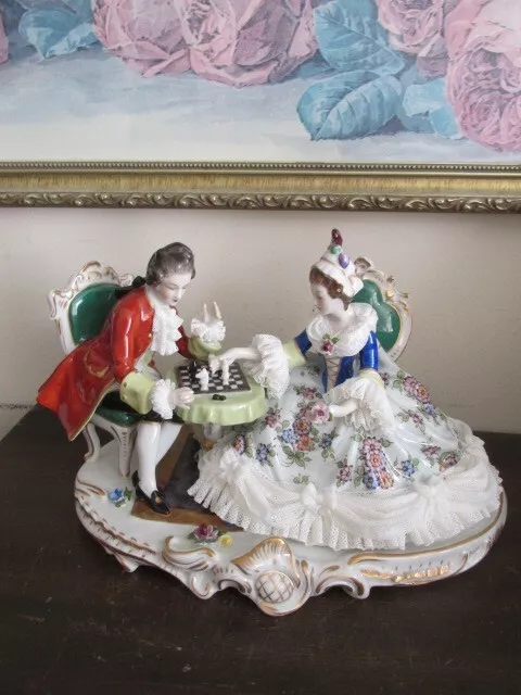 ANTIQUE VOLKSTEDT GERMANY Dresden Lace Porcelain Figurine Couple ... ANTIQUE VOLKSTEDT GERMANY Dresden Lace Porcelain Figurine Couple ...