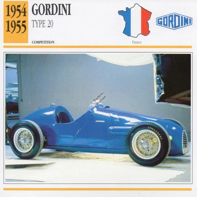 1954-1955 GORDINI TYPE 20 Racing Classic Car Photo/Info Maxi Card EUR 2 ...