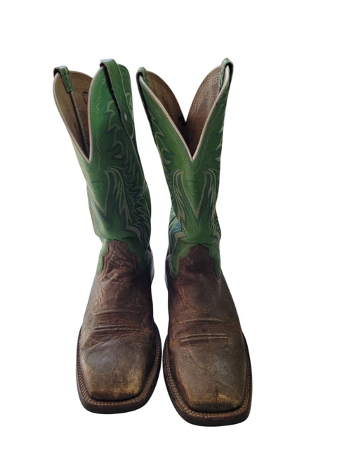 ARIAT MEN’S WESTERN Leather Cowboy Boots Big Loop Square Toe Green Size ...