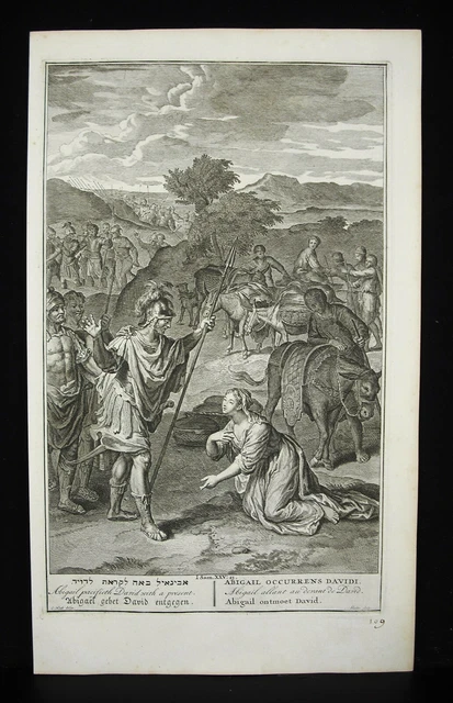 ANTIQUE BIBLICAL ETCHING gravure Sam XXY Abigaïl & David SLUYTER 1728 G ...