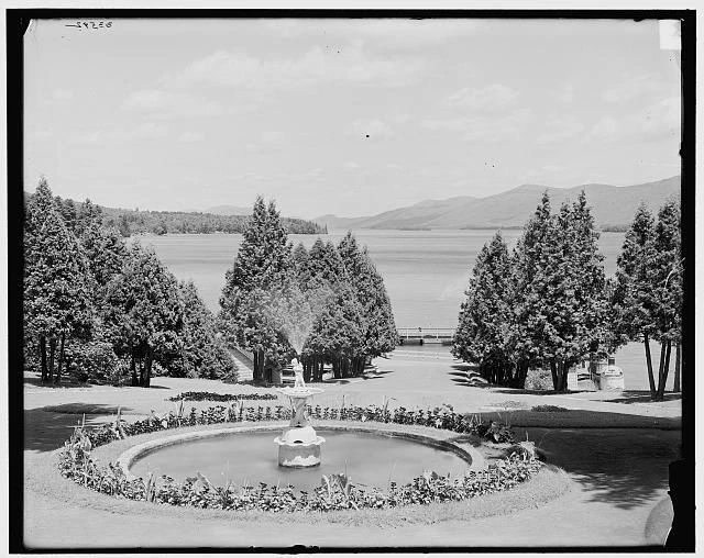 LAKE FROM PIAZZA of Fort William Henry Hotel Lake George New York Old ...