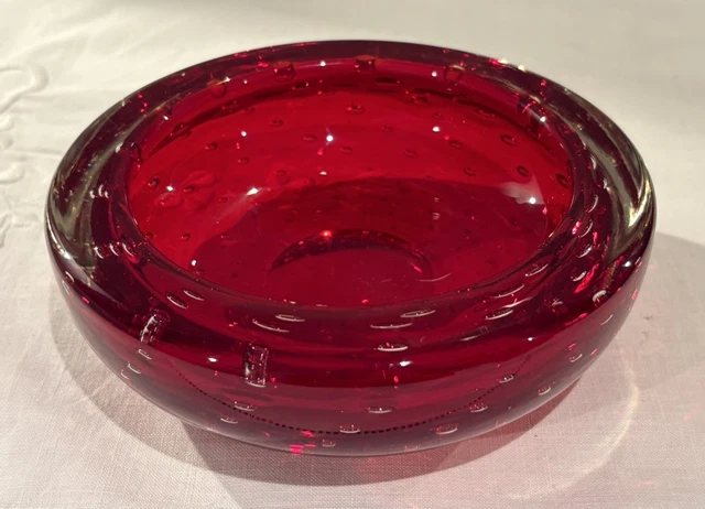 WHITEFRIARS RUBY RED Controlled Bubble Release 5 inch Bowl Dish VGC £4. ...