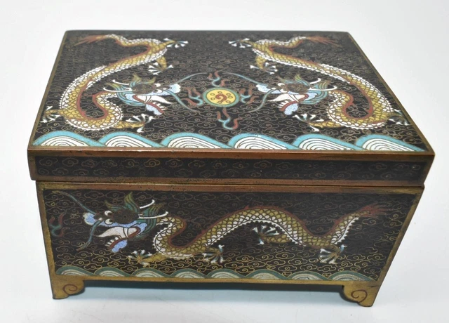FINE ANTIQUE 19THC Qing Chinese Cloisonne Dragon Box - Superb ...