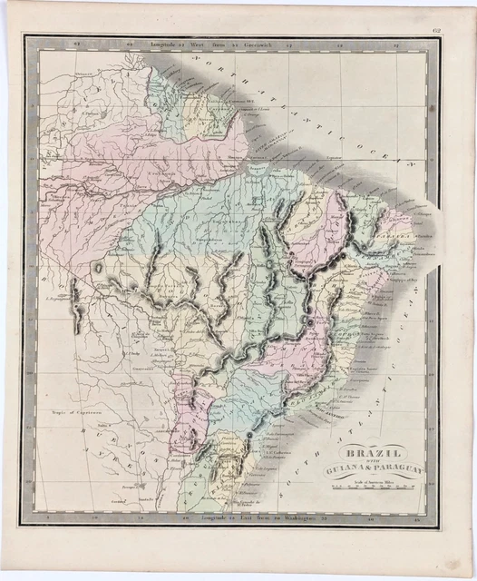 1848 BRAZIL - GUIANA - PARAGUAY Map ORIGINAL (12X10) AMAZON RIVER £28. ...