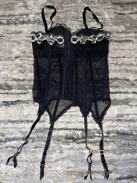 2008 Rare Victorias Secret Boned Black Lace Sexy Corset Bustier W
