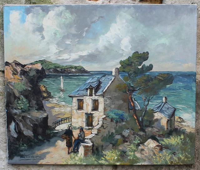 HUILE SUR TOILE signé Franco ? maison bord de mer EUR 60,00 - PicClick IT