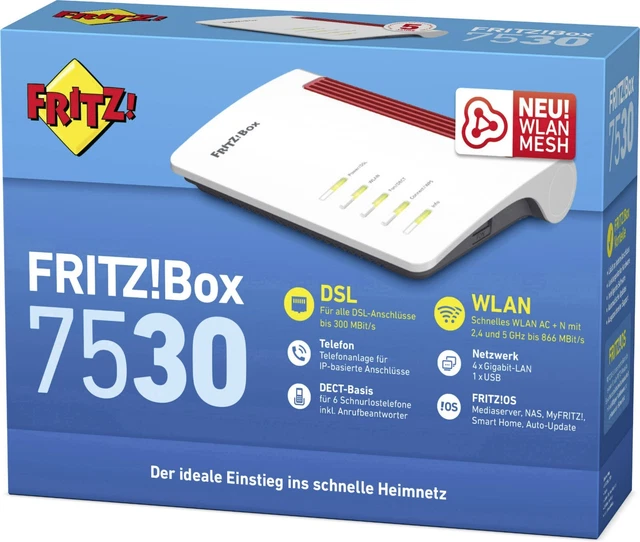 AVM FRITZ BOX 7530 Modem Router Vdsl 300Mbit Fibra fino a 1Gb Dual Wi ...