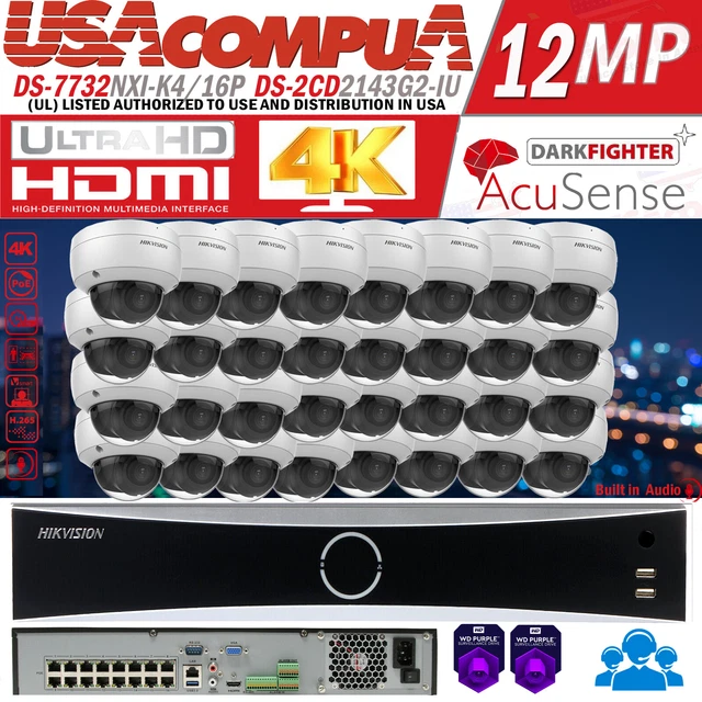 HIKVISION 32CH NVR 4k ColorVu Security IR IP Camera CCTV System Outside ...
