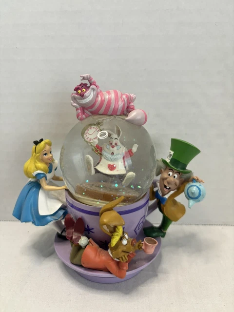 ALICE IN WONDERLAND Snow Globe Disney Parks Spin Tea Cup Rare Mad ...