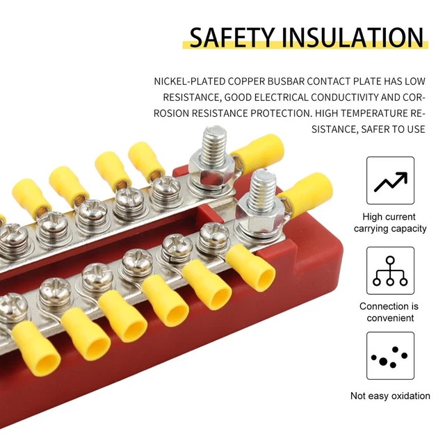 BUSBAR 12-48V COPPER Bus Bar Dustproof Bus Bar Connector for Ycht (Red ...