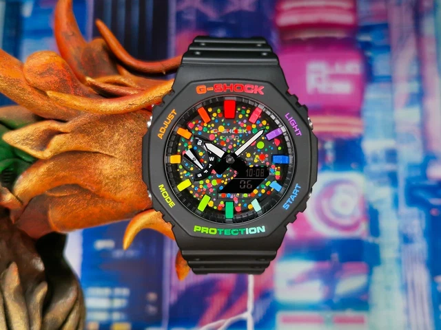CASIO G-SHOCK GA-2100-1A1ER CasiOak Black Offshore Rainbow Custom ...