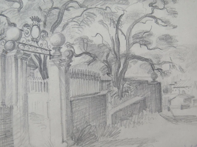 ANCIENNE DESSIN SIGNÉ Bischoff Aperçu Route de Pays Esquisse Croquis ...