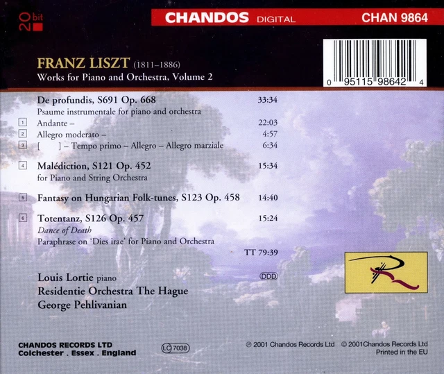LISZT : ŒUVRES pour piano et orchestre Vol. 2/ Louis Lortie (CD, Chandos, 2002) EUR 22,00 ...