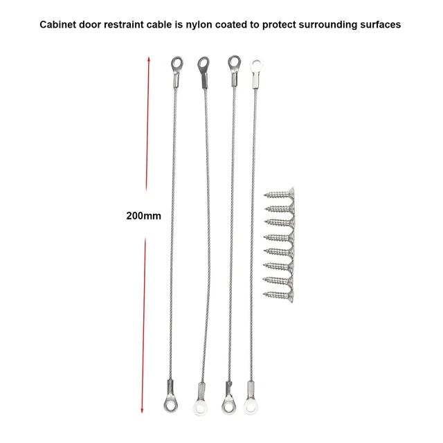 STRONG STAINLESS STEEL Cabinet Restrictor Cables (4 Pack) Adjustable ...