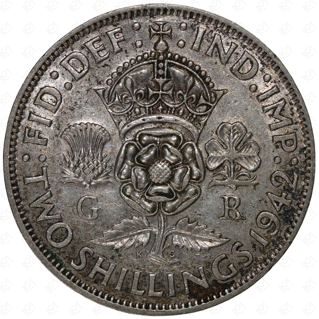 1942 GREAT BRITAIN George VI 2 Shillings Coin – Dies 1+B – Silver £10. ...