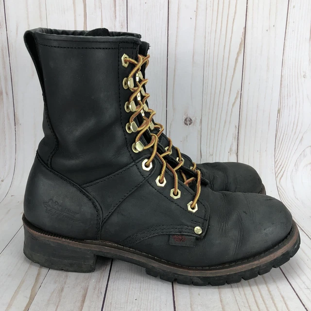 FIELD N FOREST Work Boots Logger Motorcycle Soft Toe Black Leather Men ...