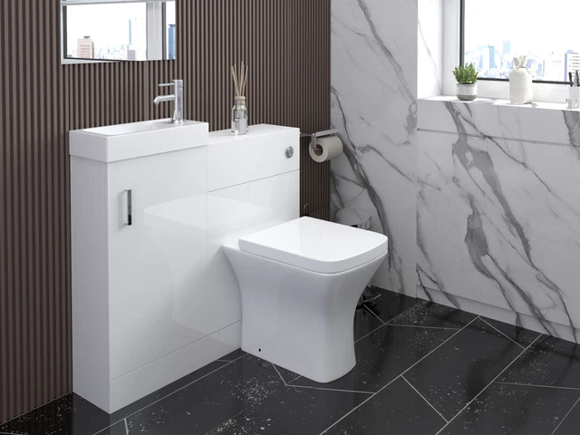 SMALL BATHROOM VANITY/WC Combination Set Compact Cloakroom Cabinet ...