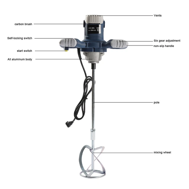 DRYWALL MORTAR MIXER Cement Render Paint Tile Plaster Rotary Mixing 6 ...