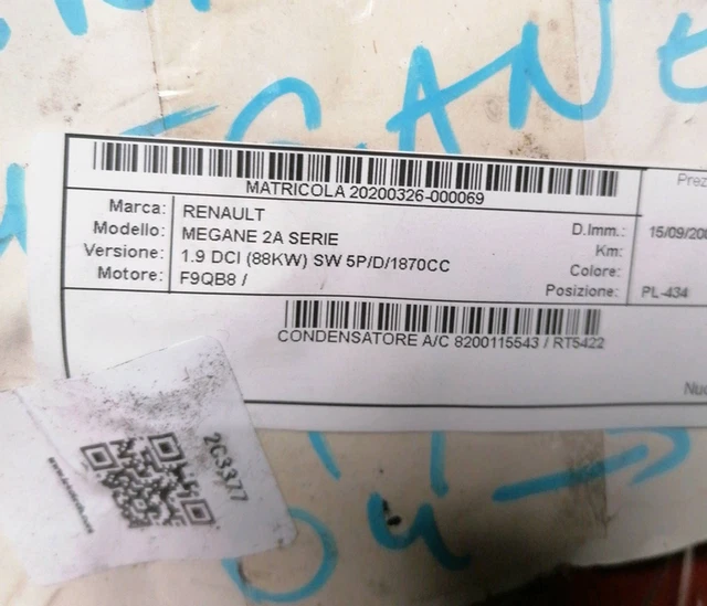 RADIATEUR CONDENSEUR CLIM pour RENAULT MEGANE 2A SERIE 1.5 dCi SW ...