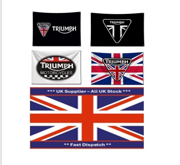 TRIUMPH MOTORCYCLE LOGO Banner/Flag 3FTx5FT MAN CAVE GARARGE UK STOCK £ ...