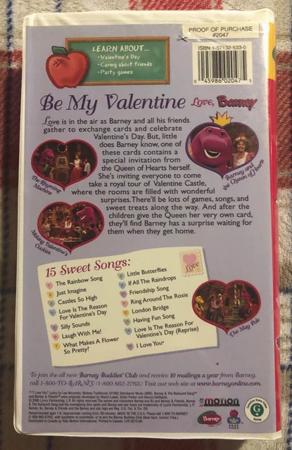 BARNEY: BE MY VALENTINE, LOVE BARNEY [2000] Canadian Clamshell VHS TAPE ...
