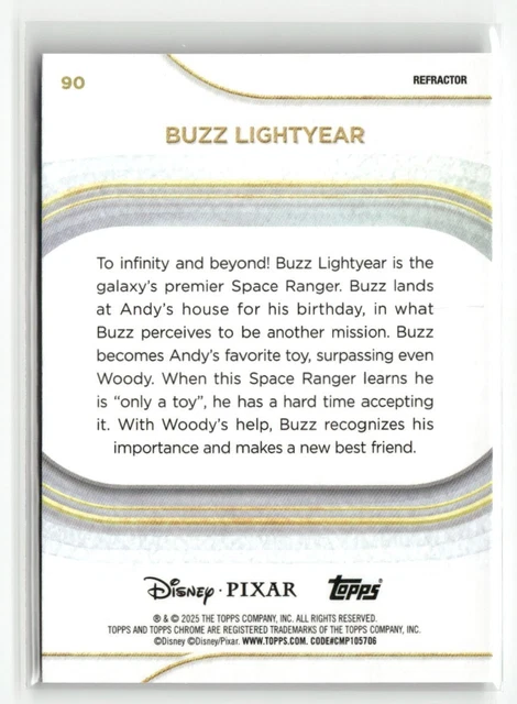2025 TOPPS CHROME Disney #90 BUZZ LIGHTYEAR REFRACTOR SP TOY STORY £13. ...