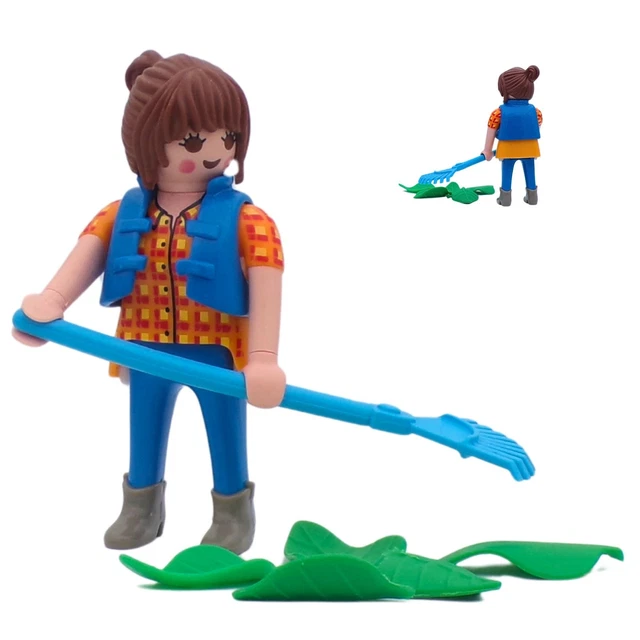 PLAYMOBIL FIGURINE FEMME agricultrice feuilles râteau jardin maison ...