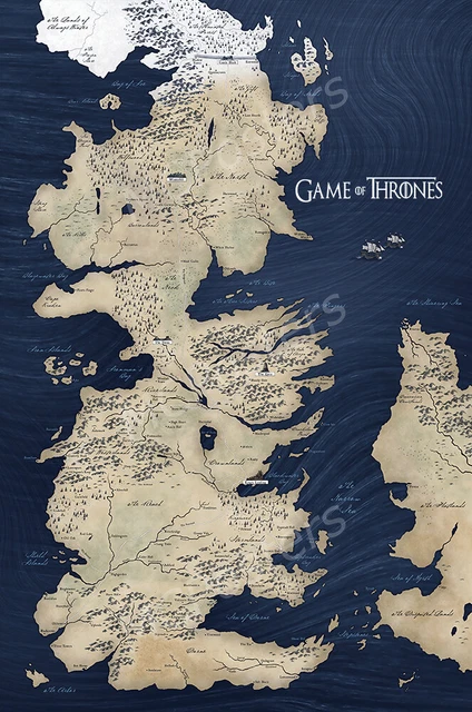 GAME OF THRONES World Map Westeros Essos 7 Kingdoms HBO TV Show Poster ...
