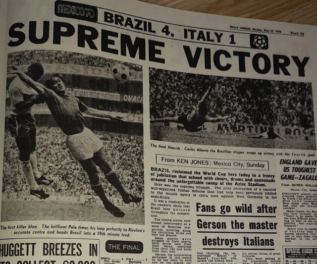 PELE BRAZIL WIN 3rd World Cup Mexico 1970 Vintage Newspaper Old Euro ...