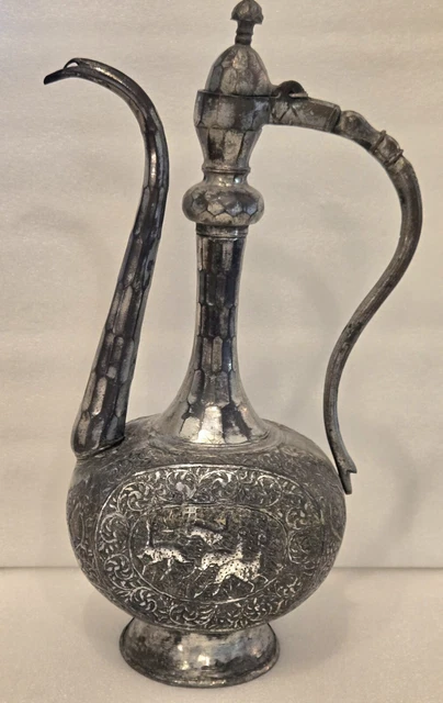 ANTIQUE 17'' MIDDLE Eastern Persian Arabic Islamic Silver Ewer Pitcher ...