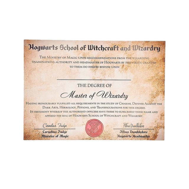 HARRY POTTER HOGWARTS School Certificate Wizardry Degree Witches and ...