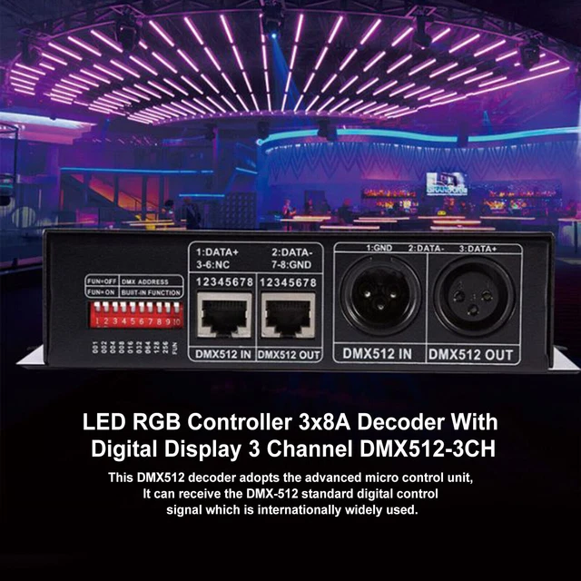 LED RGB CONTROLLER 3x8A Decoder With Digital Display 3 Channel DMX512 ...