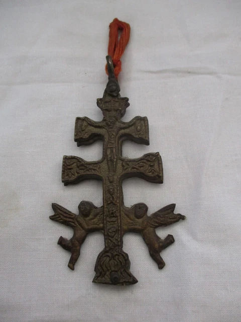 RELIGIOSA ANCIEN CRUCIFIX Pendentif Croix Caravaca En Bronze Objet De ...
