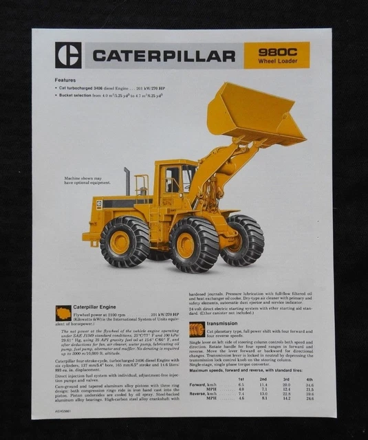 1985 CATERPILLAR NO. 980C SERIES WHEEL LOADER TRACTOR CATALOG SALES ...