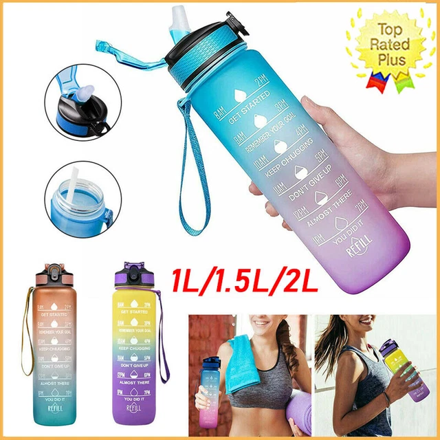 1L/1.5L/2L LARGE BPA Free Gym Water Bottle Motivational Drink Flask ...