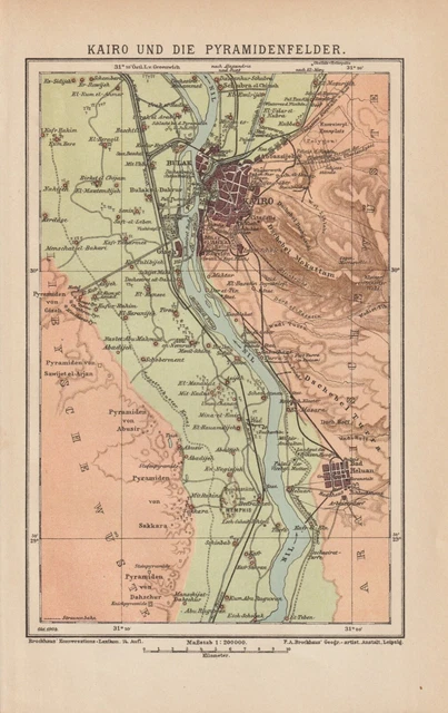 CAIRO SURROUNDINGS PYRAMIDS Fields Pyramids Giza Egypt MAP from 1904 £7 ...