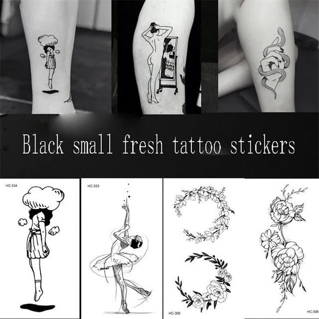 TEMPORARY TATTOOS STICKER Small Waterproof Fake Sketch Body Art Floral ...
