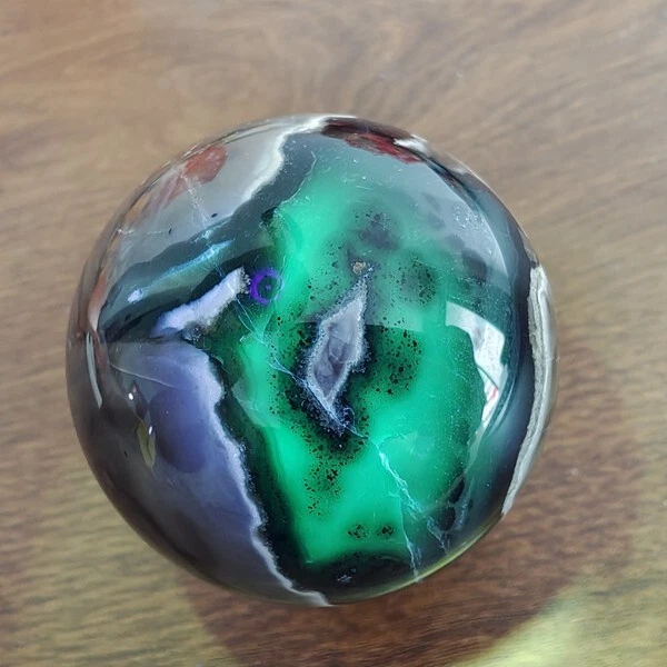 395G RARE NATURAL blue Volcanic Rock agate Sphere Quartz Crystal Ball ...