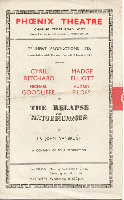 CYRIL RITCHARD 'THE Relapse or Virtue in Danger' Phoenix Theatre ...
