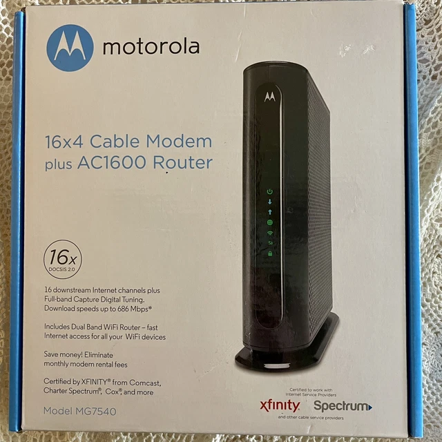 MOTOROLA 16X4 CABLE Modem plus AC1600 Router Model MG7540 (New In Open ...