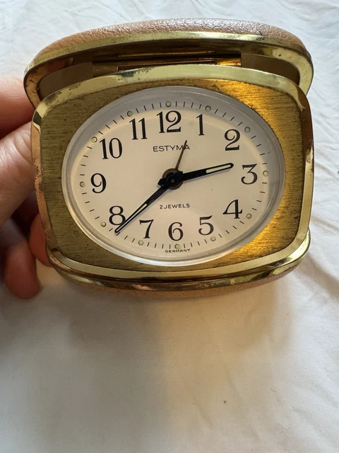 VINTAGE ESTYMA MECHANICAL Desk Travel Clock Watch With Case £1.75 ...
