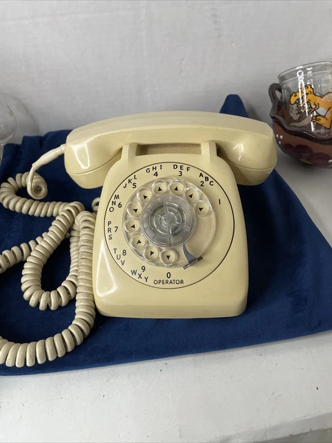 VINTAGE AUTOMATIC ELECTRIC Rotary Dial Desk Telephone Tan Clean Cond ...