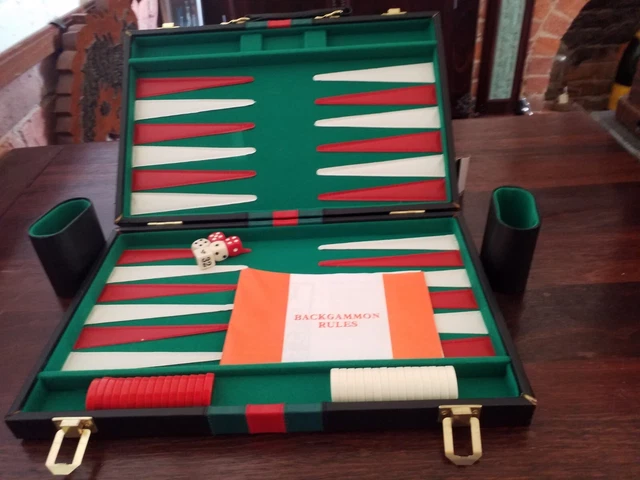 VINTAGE ORIGINAL BACKGAMMON Board Game Set In Faux Leather Case 37 X 25 ...