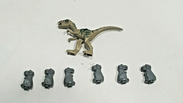 LEGO OLIVE GREEN Coelophysis Dinosaur w/ Green Markings + 6 x gray T ...