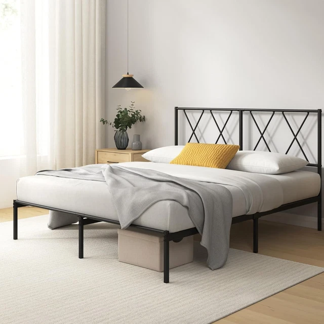 DOUBLE METAL BED Frame with Headboard 30cm Underbed Storage Black £749. ...