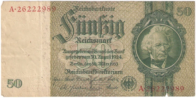 GERMANY REICHBANKNOTE - 50 funfzig mark - 1924 - David Hansemann - free ...