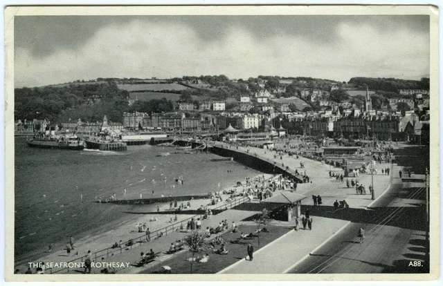 1950S POSTCARD SEAFRONT Promenade & Steamer at Pier Rothesay Bute ...