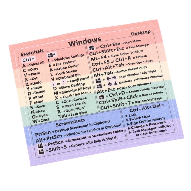 WINDOWS KEYBOARD REFERENCE Shortcut Cheat Sheet Sticker Water Proof ...