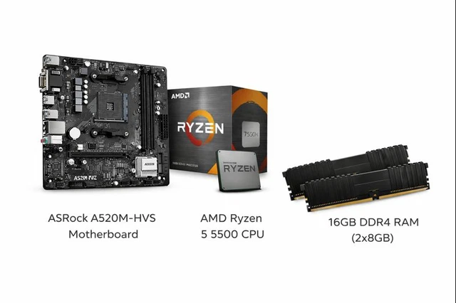 ASROCK A520M-HVS + Ryzen 5 5500 CPU + 16GB (2x8GB) DDR4 RAM Bundle £350 ...